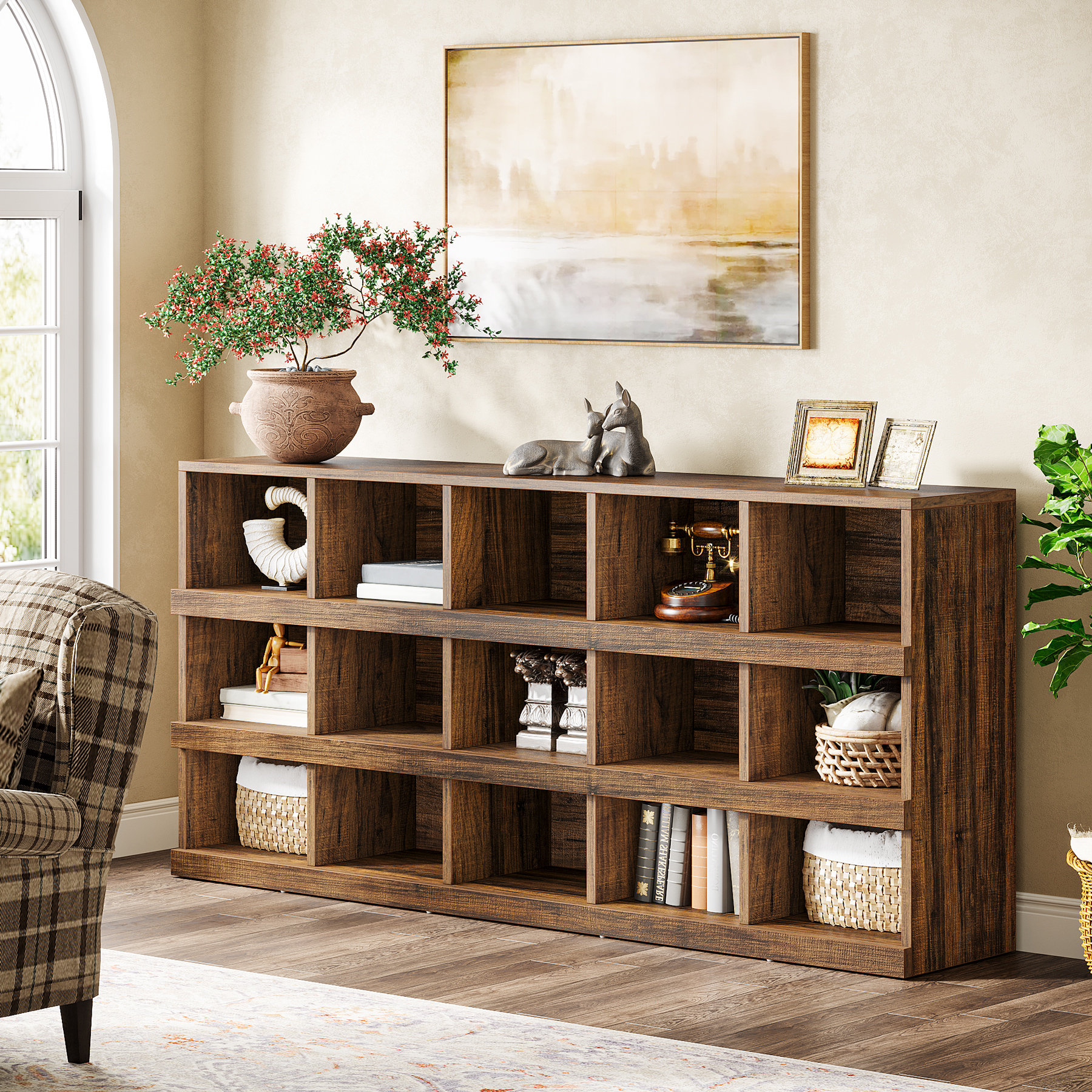 Millwood Pines Table basse 62,99 ", table basse Farmhouse avec 15 cubes, derrière le canapé ...